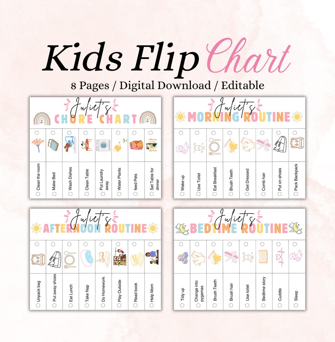 Kids Flip Routine Chart Editable Printable, Morning Flip Done, Evening ...