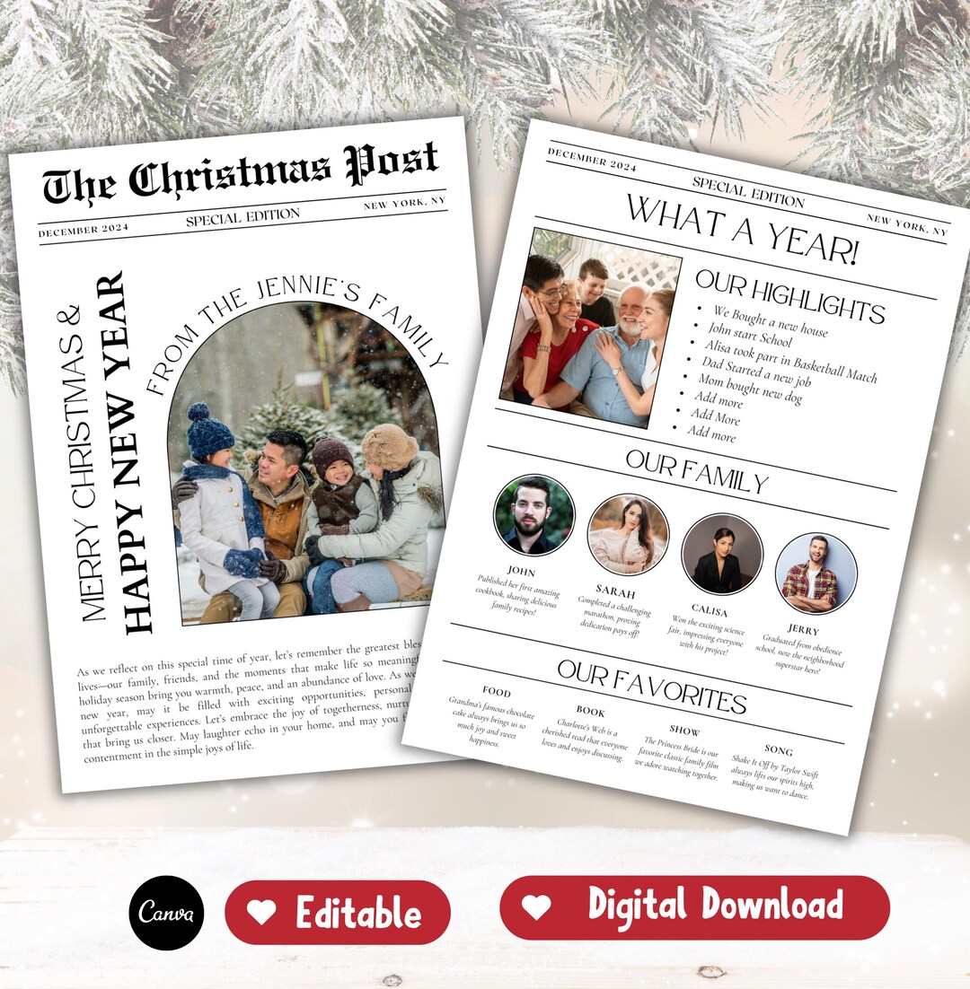 Year in Review Christmas Card Newspaper Template, What A Year Holiday ...