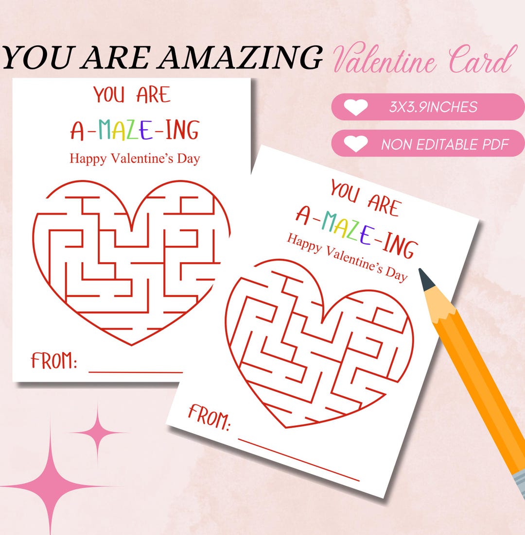 Printable Maze Valentine's Day Card, A-MAZE-ING Valentine Printable, A ...