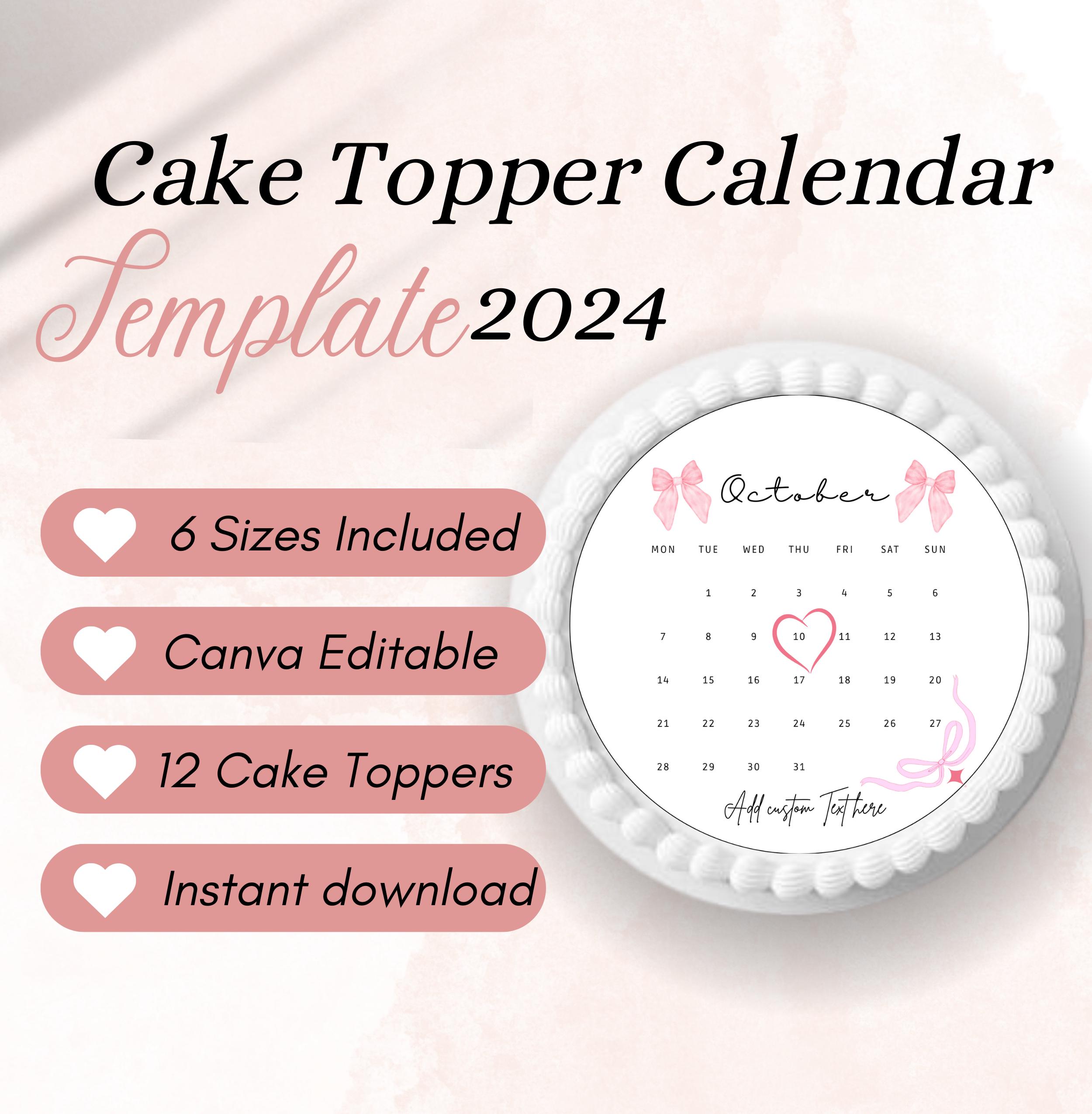 Editable Coquette Burn Away Cake Topper Calendar Template, Custom Round ...