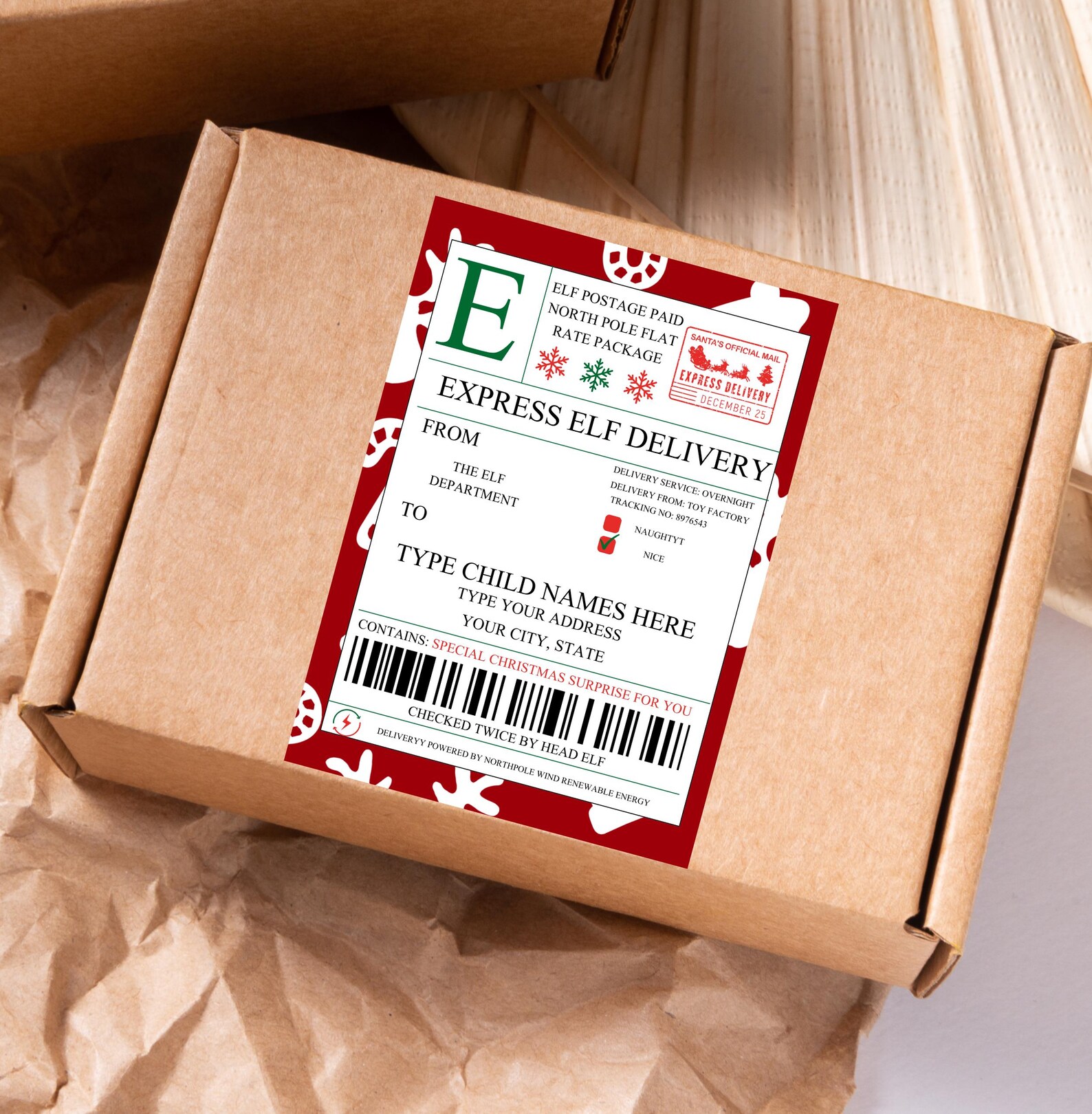 Trendy Custom Elf Shipping Label | Printable Christmas Elf Label ...