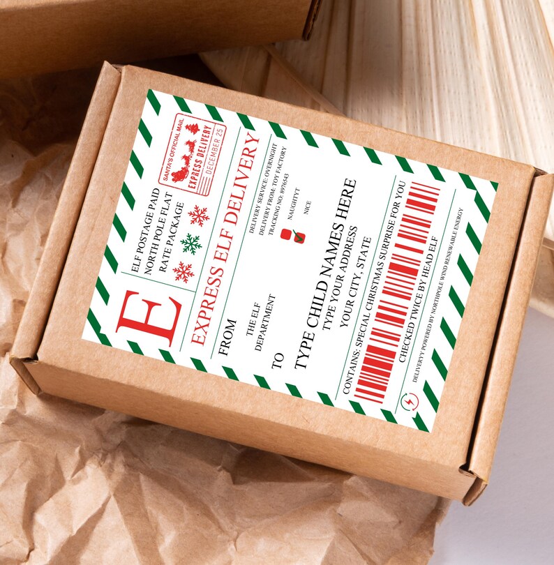 Trendy Custom Elf Shipping Label | Printable Christmas Elf Label ...