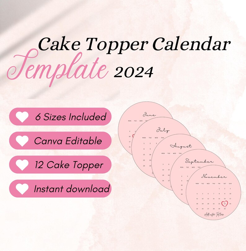 Editable Burn Away Cake Topper Calendar Template, Custom Round Сake ...