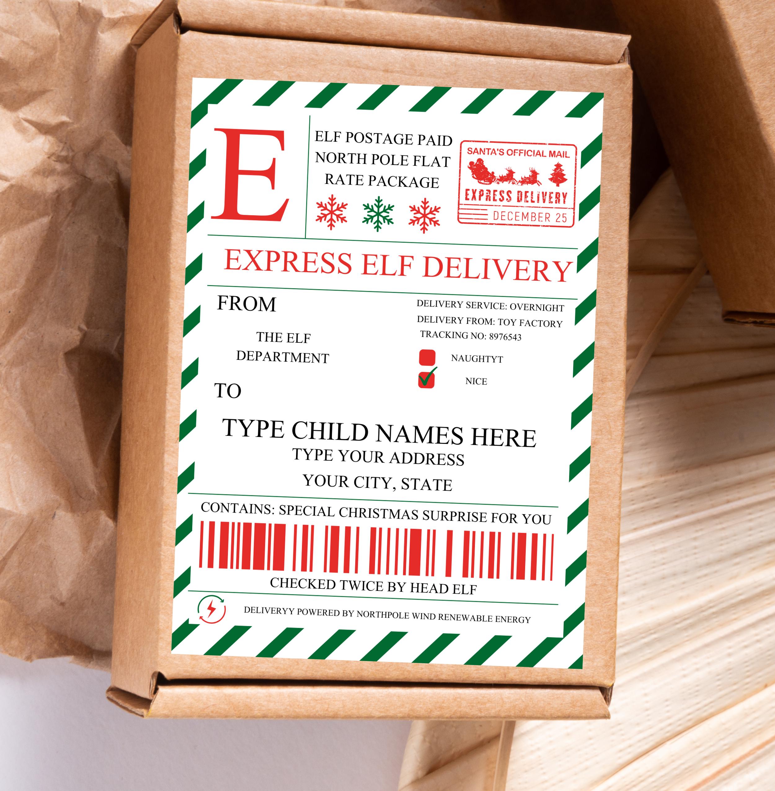 Trendy Custom Elf Shipping Label | Printable Christmas Elf Label ...