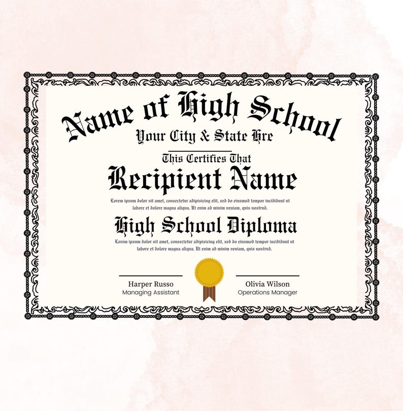 Editable High School Diploma Template With Seal, Printable Home School ...