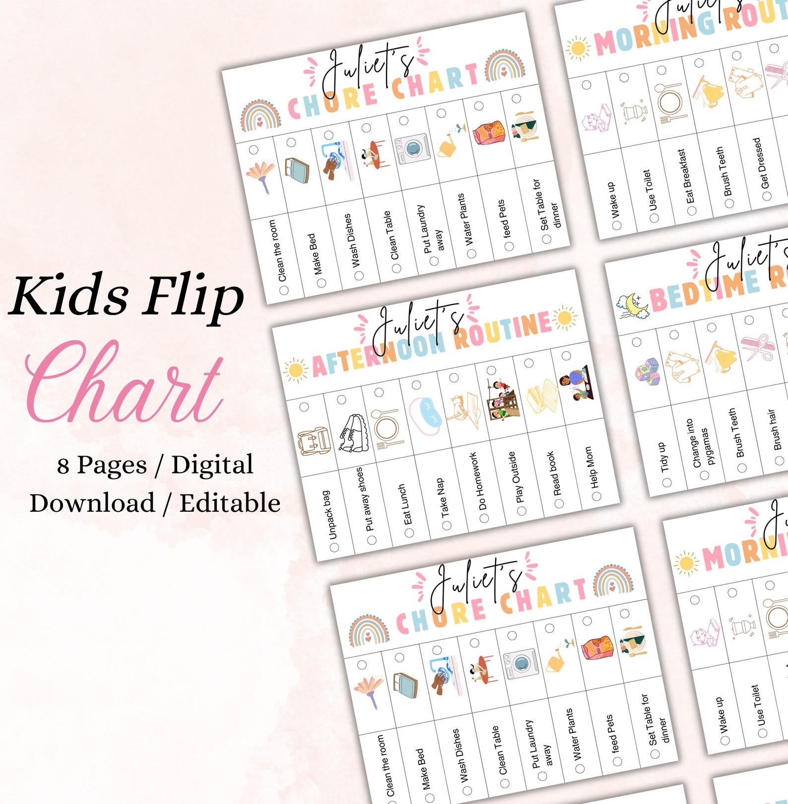 Kids Flip Routine Chart Editable Printable, Morning Flip Done, Evening ...