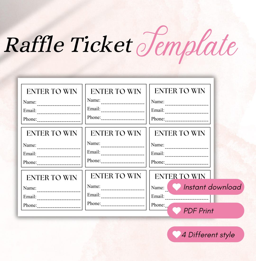 Editable Enter to Win Raffle Ticket Template | Printable Raffle Ticket ...