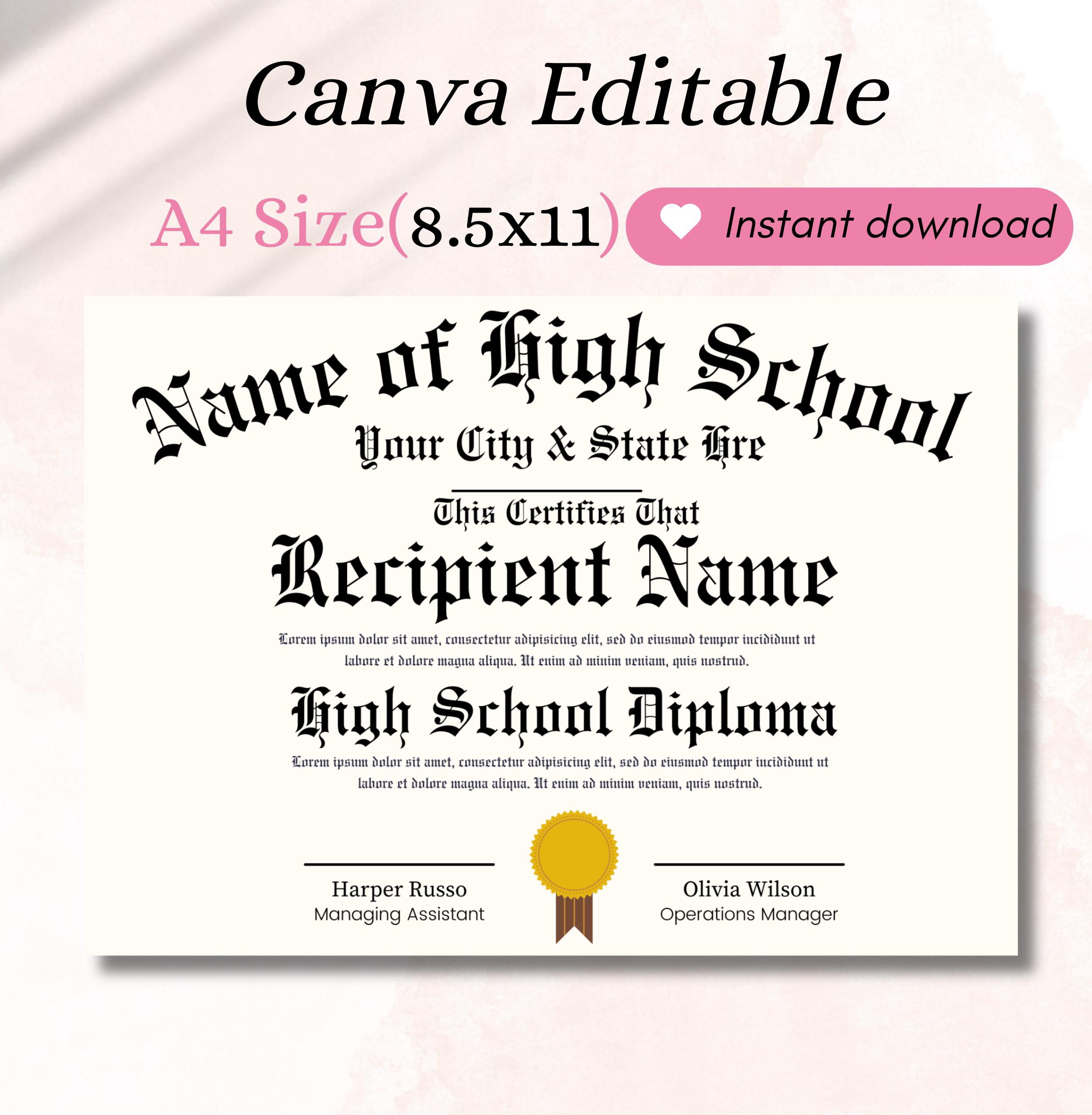 Editable High School Diploma Template With Seal, Printable Home School ...
