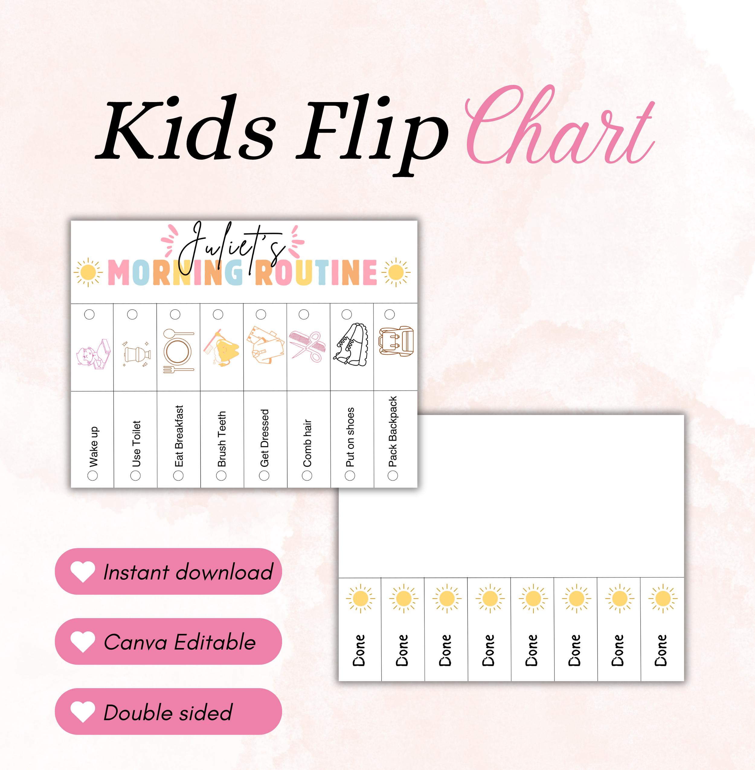 Kids Flip Routine Chart Editable Printable, Morning Flip Done, Evening Bedtime, Visual Schedule ...
