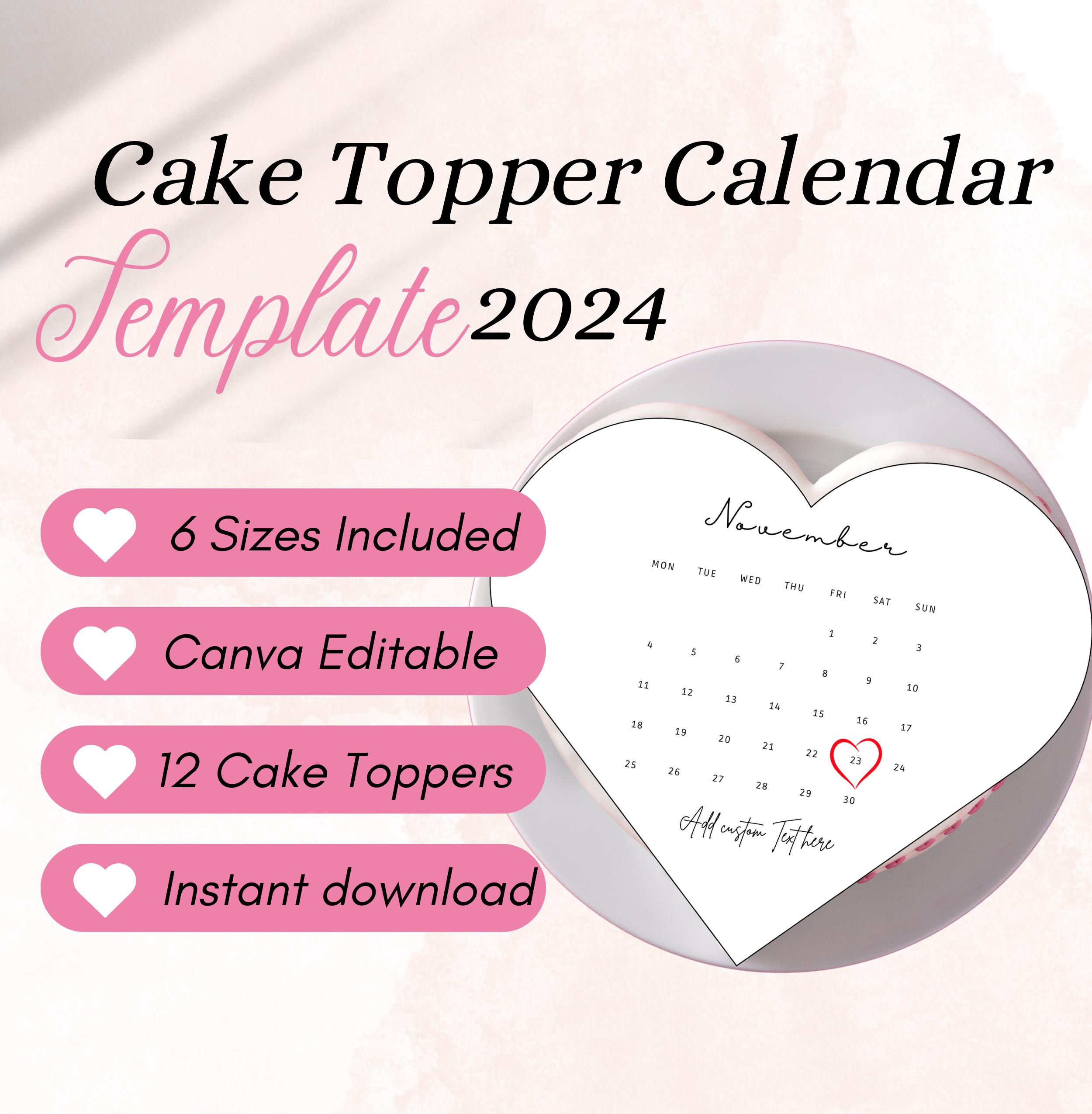 White Heart Cake Toppers 2024 Calendar , Burn Away Cake Topper Calendar ...
