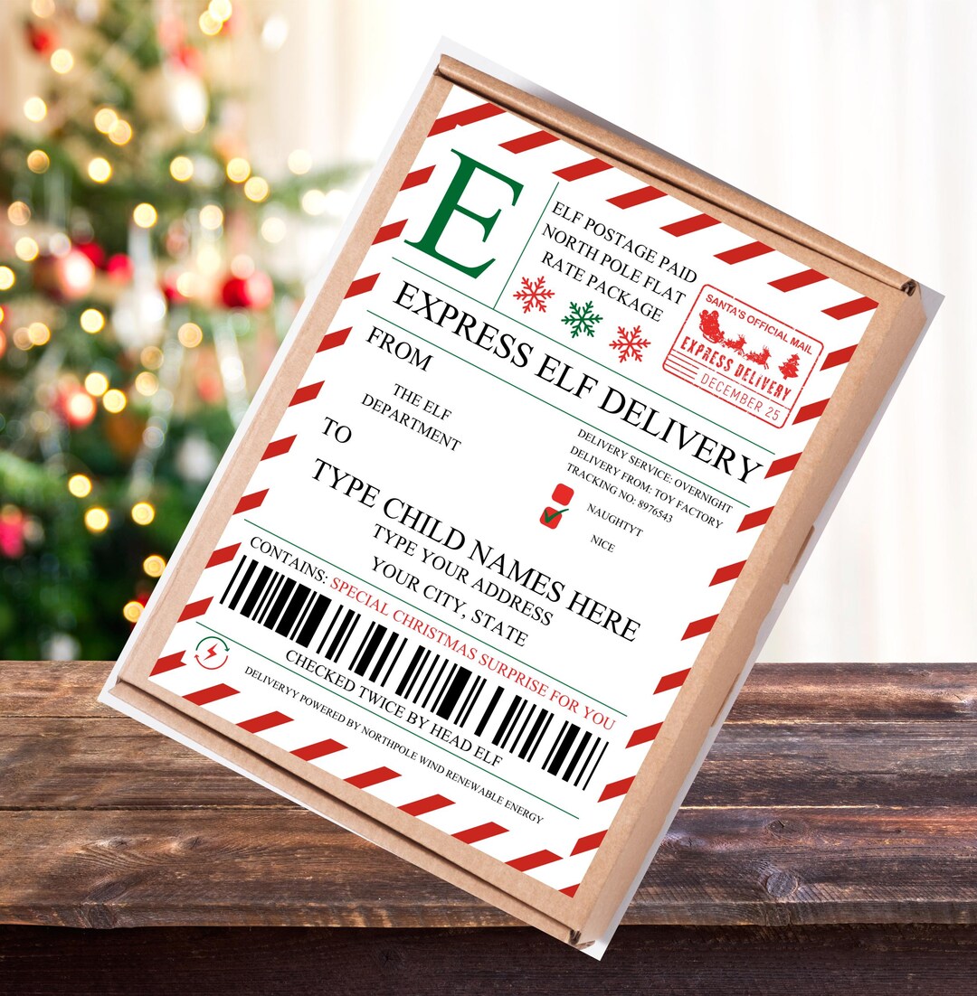 Trendy Custom Elf Shipping Label Printable Christmas Elf Label Editable ...