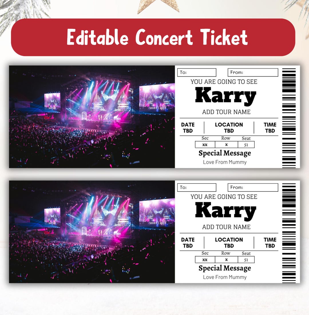Editable Concert Ticket Template, DIY Event Ticket, Surprise Gift Custom Concert Ticket ...