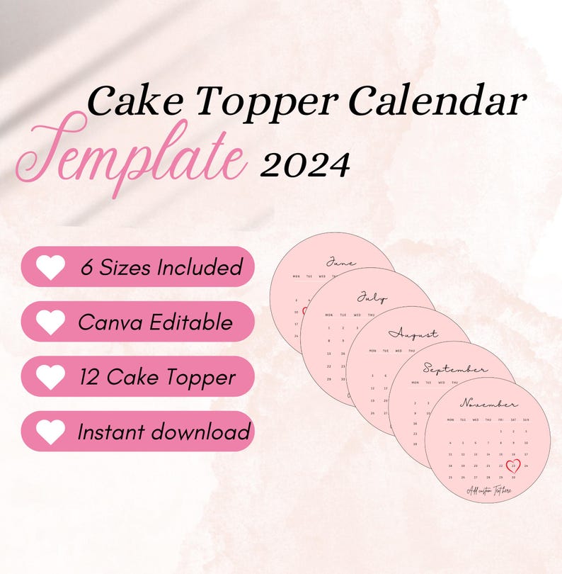 Plantilla de calendario editable Burn Away Cake Topper, topper de ...