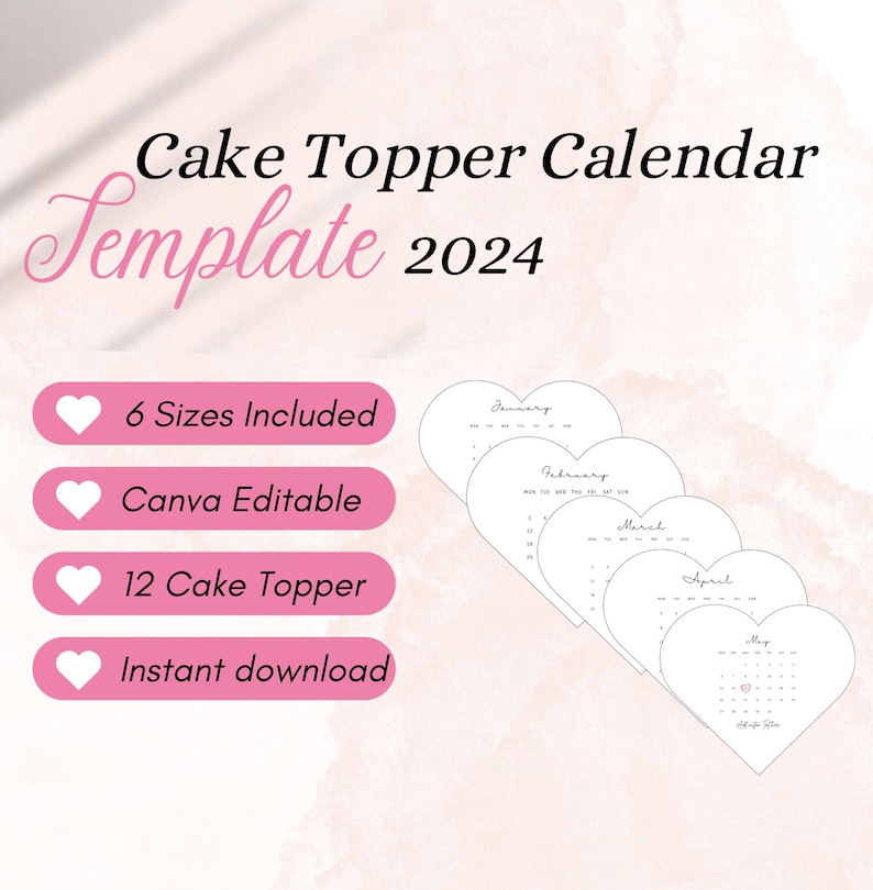 White Heart Cake Toppers 2024 Calendar , Burn Away Cake Topper Calendar ...