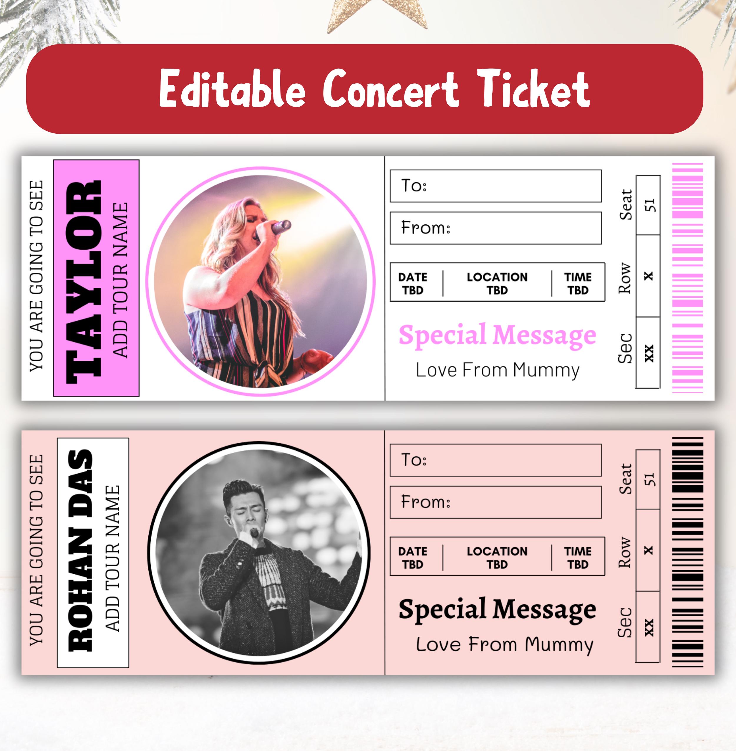 Editable Concert Ticket Template, DIY Event Ticket, Surprise Gift ...