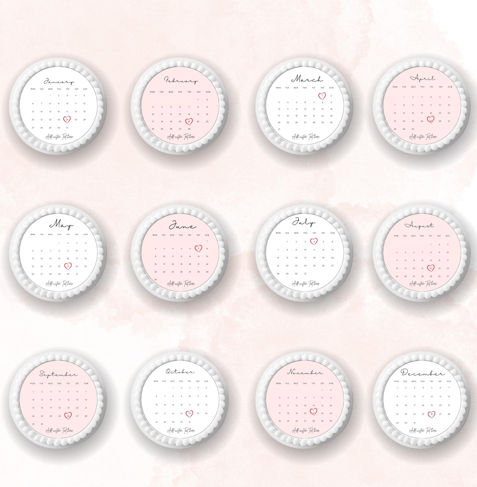 Editable Burn Away Cake Topper Calendar Template, Custom Round Сake ...