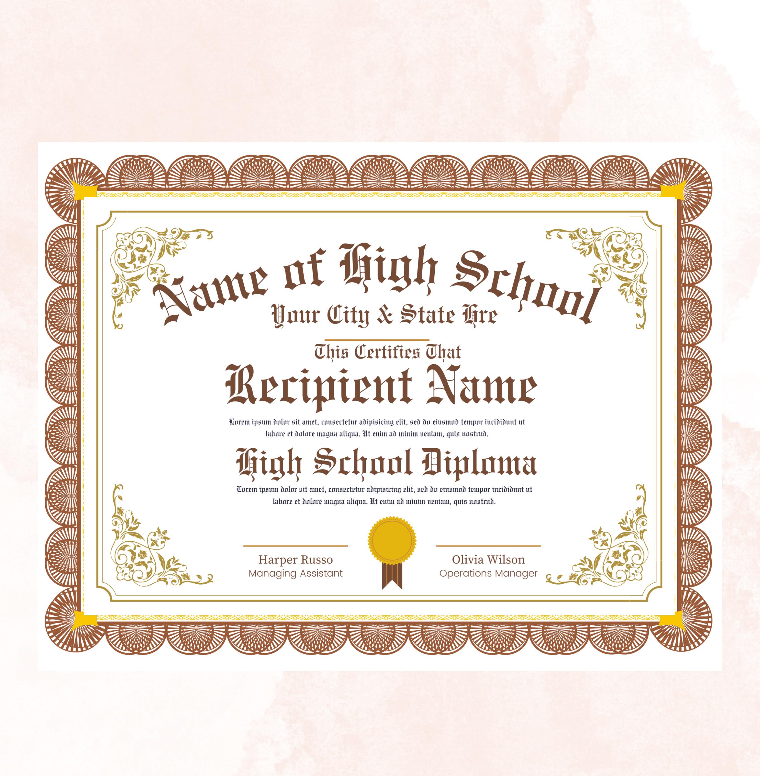 Editable High School Diploma Template With Seal, Printable Home School ...