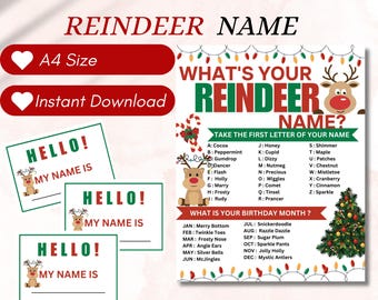 What's Your Reindeer Name Game, Printable Reindeer Name Generator Game ...