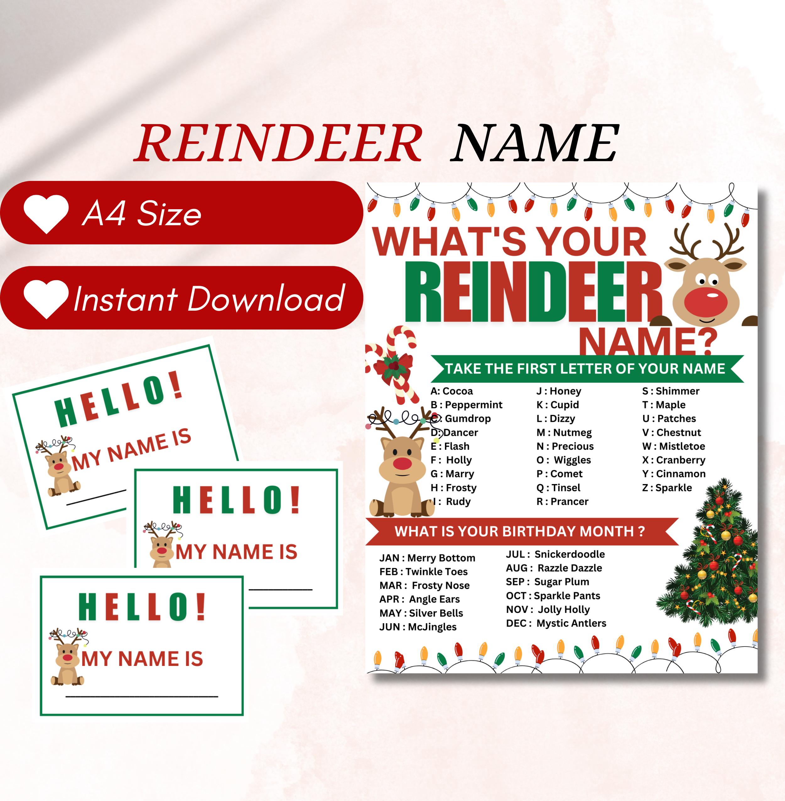 What's Your Reindeer Name Game, Printable Reindeer Name Generator Game ...