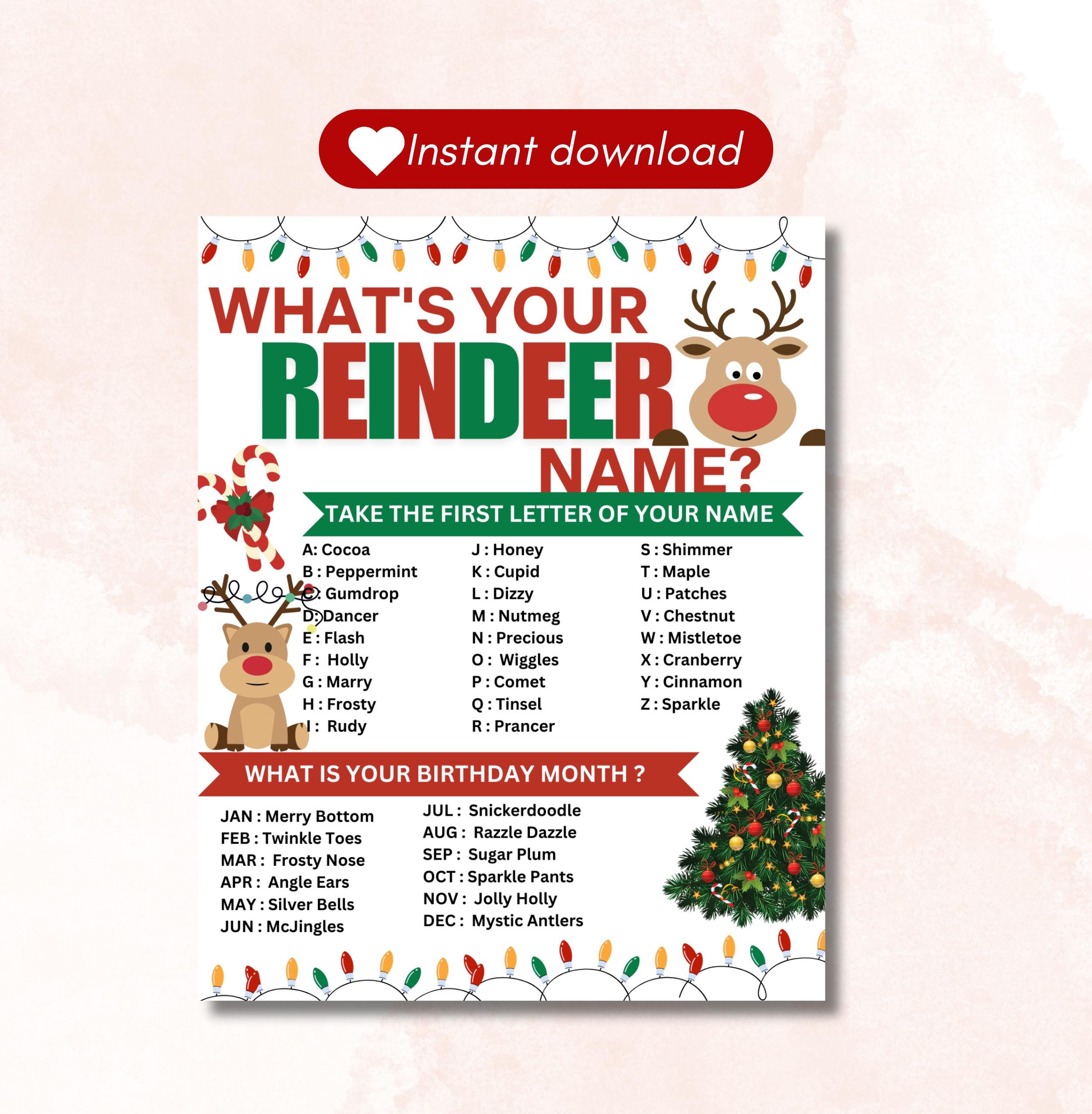 What's Your Reindeer Name Game, Printable Reindeer Name Generator Game ...