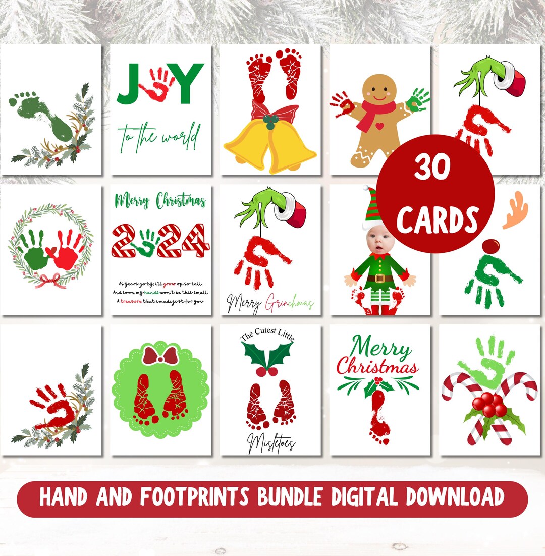 Christmas Handprint Footprint DIY Art Craft Bundle, Printable Christmas ...