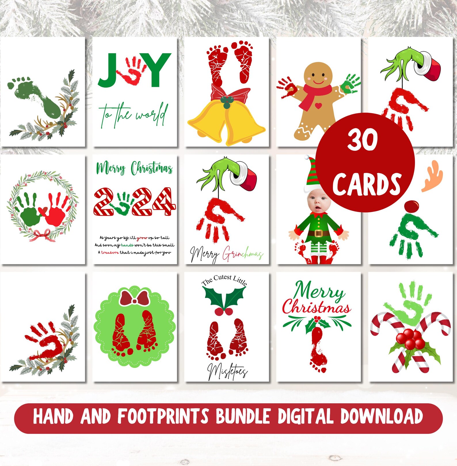 Christmas Handprint Footprint DIY Art Craft Bundle, Printable Christmas ...