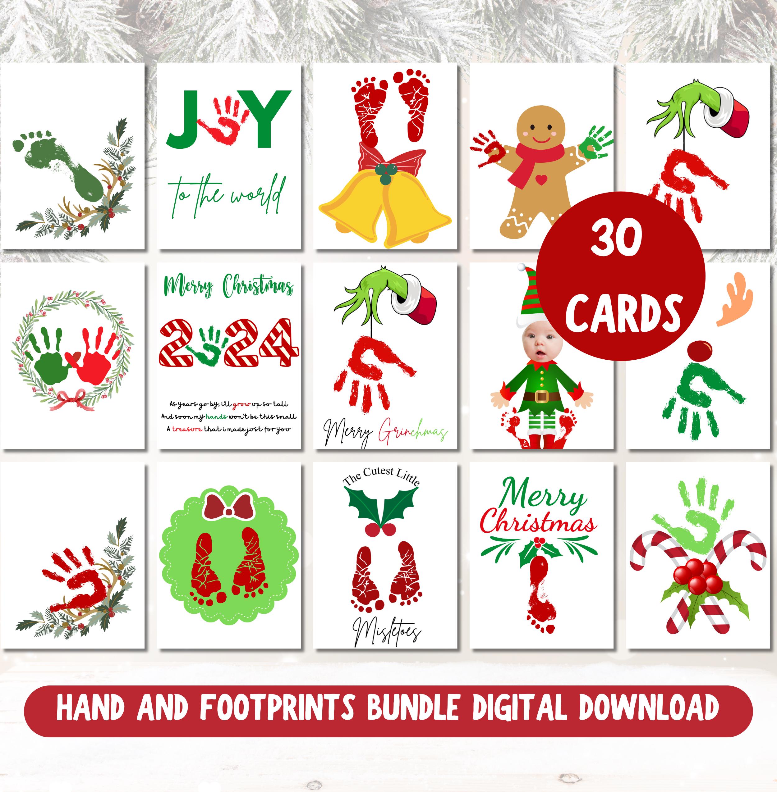 Christmas Handprint Footprint DIY Art Craft Bundle, Printable Christmas ...