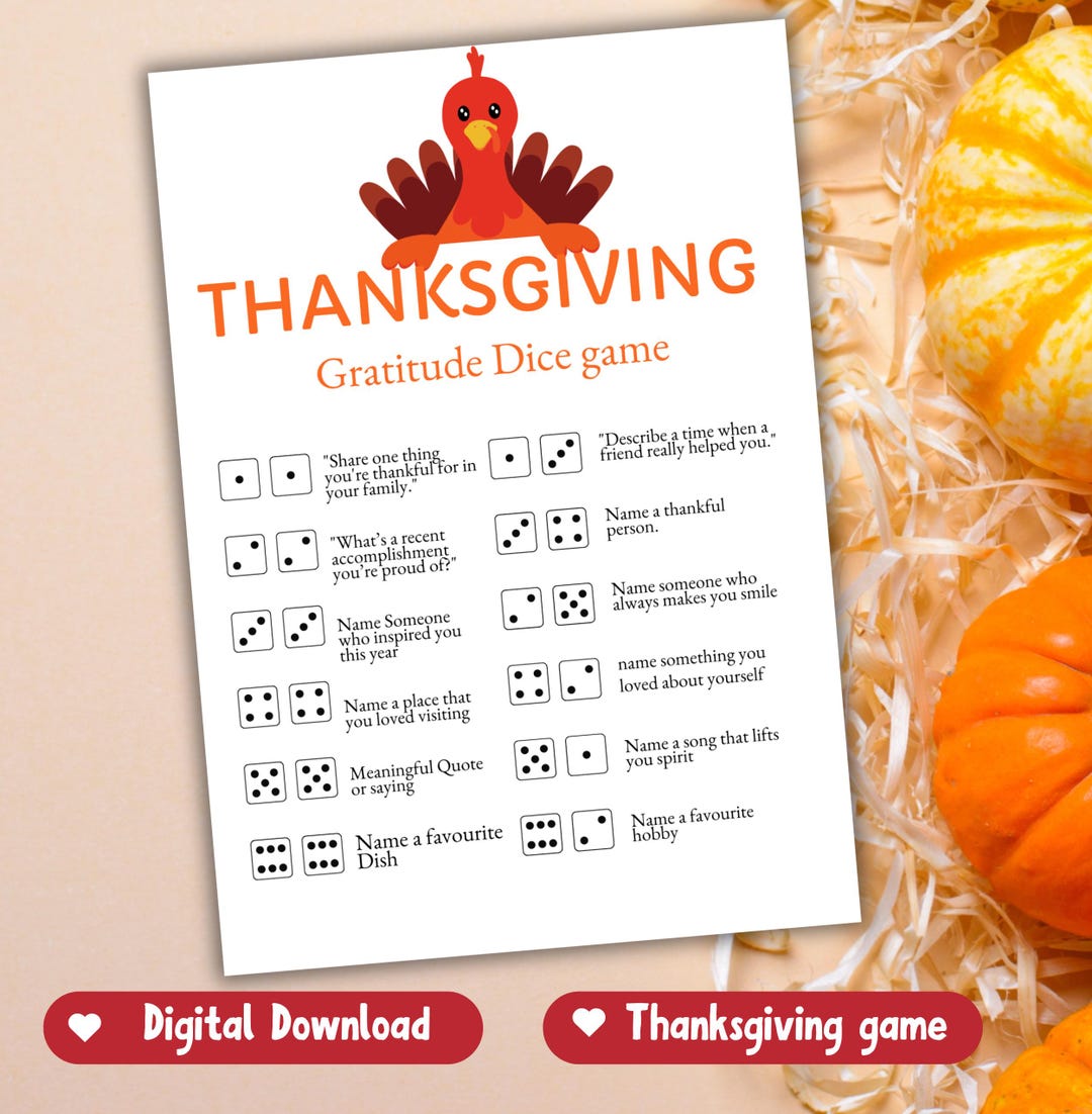 Thanksgiving Gratitude Dice Game, Printable Thanksgiving Games ...