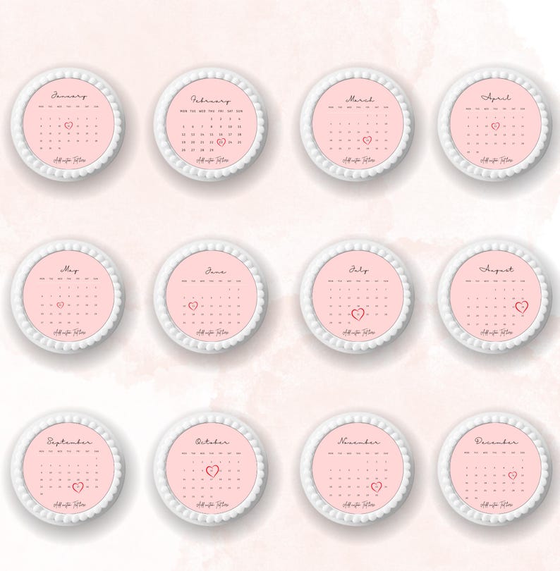 Editable Burn Away Cake Topper Calendar Template, Custom Round Сake ...