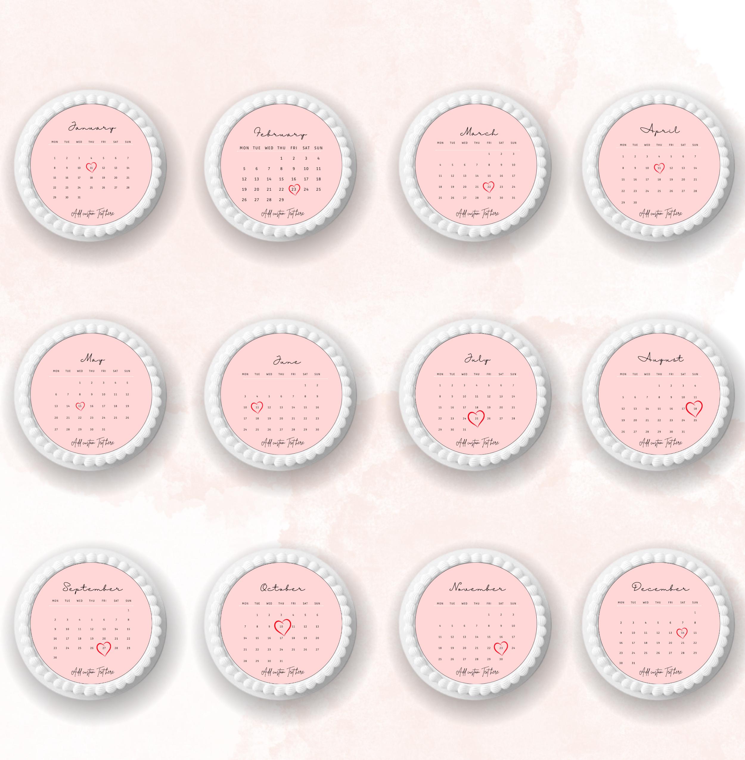 Editable Burn Away Cake Topper Calendar Template, Custom Round Сake ...