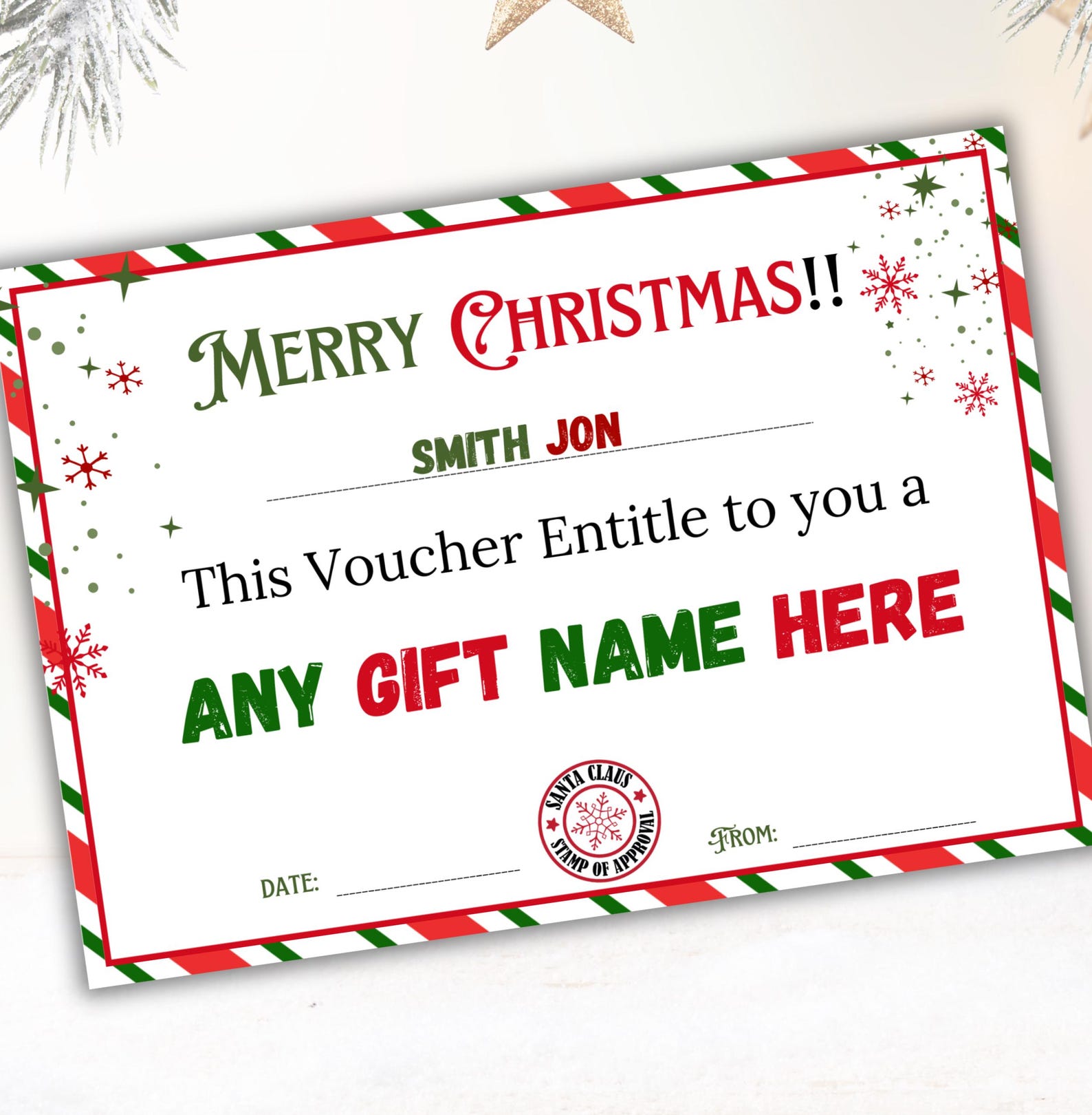Christmas Gift Voucher Template, Last Minute Christmas Gift, Santa Gift ...
