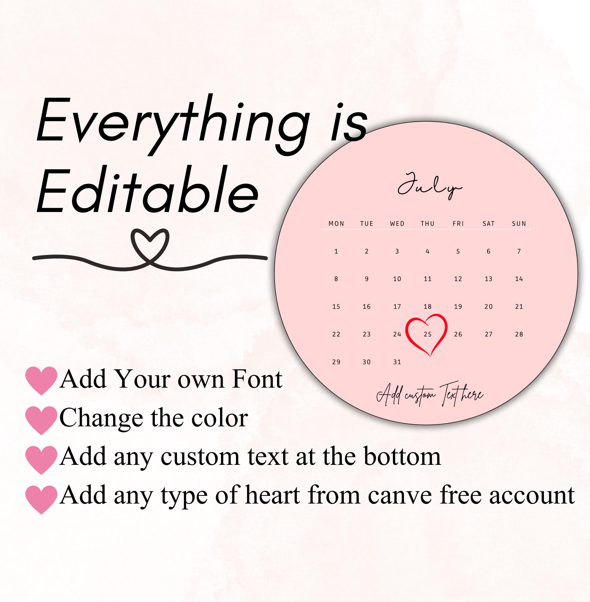 Editable Burn Away Cake Topper Calendar Template, Custom Round Сake ...