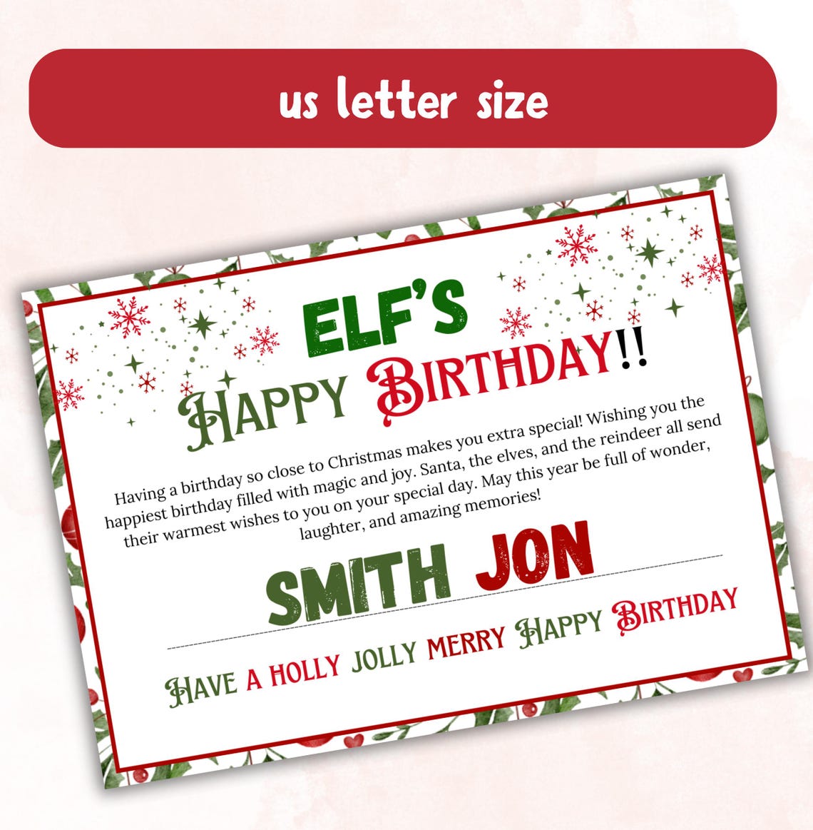 Elf Birthday Letter, Happy Birthday From Your Elf Letter, Printable ...