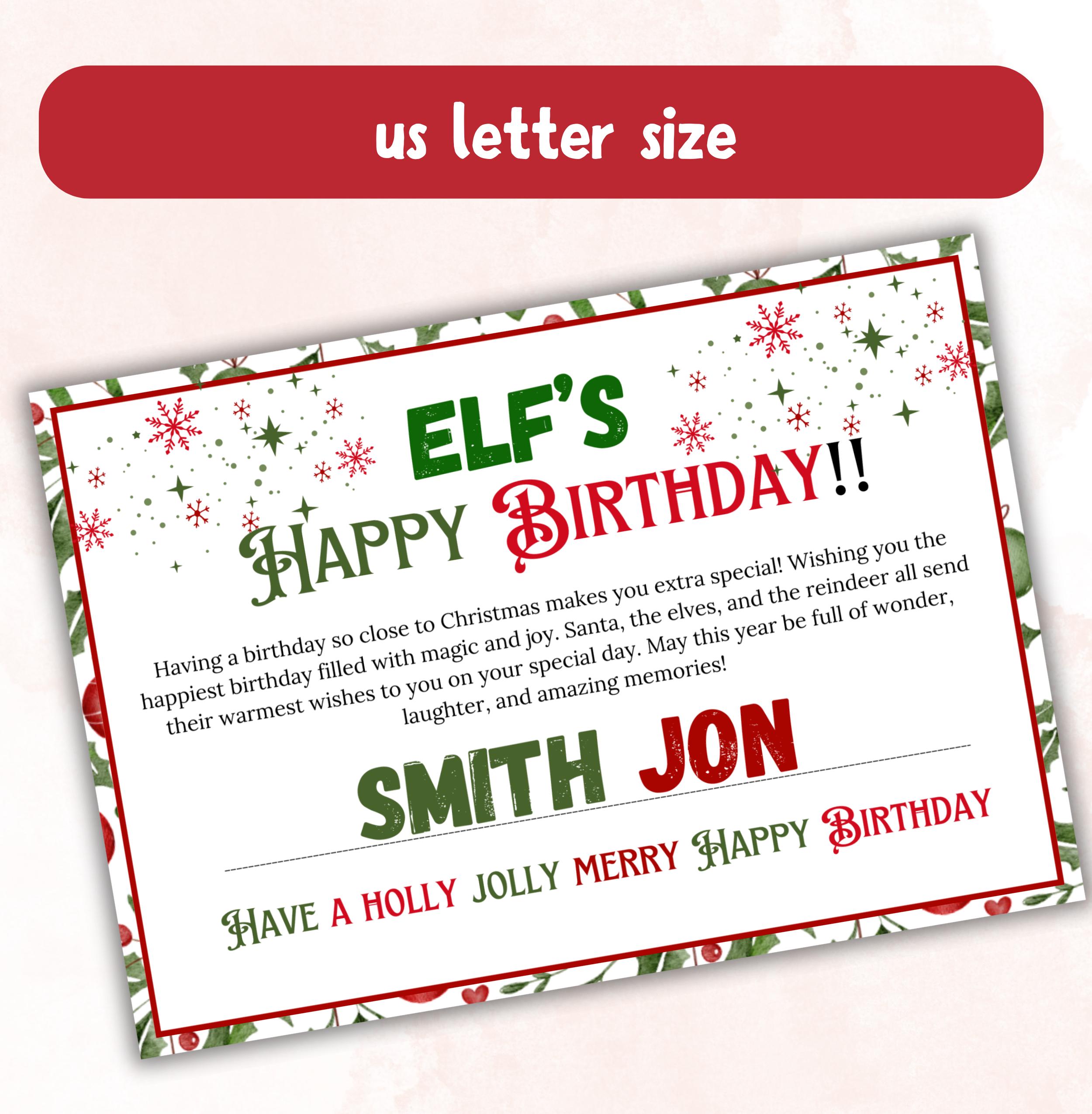 Elf Birthday Letter, Happy Birthday From Your Elf Letter, Printable ...