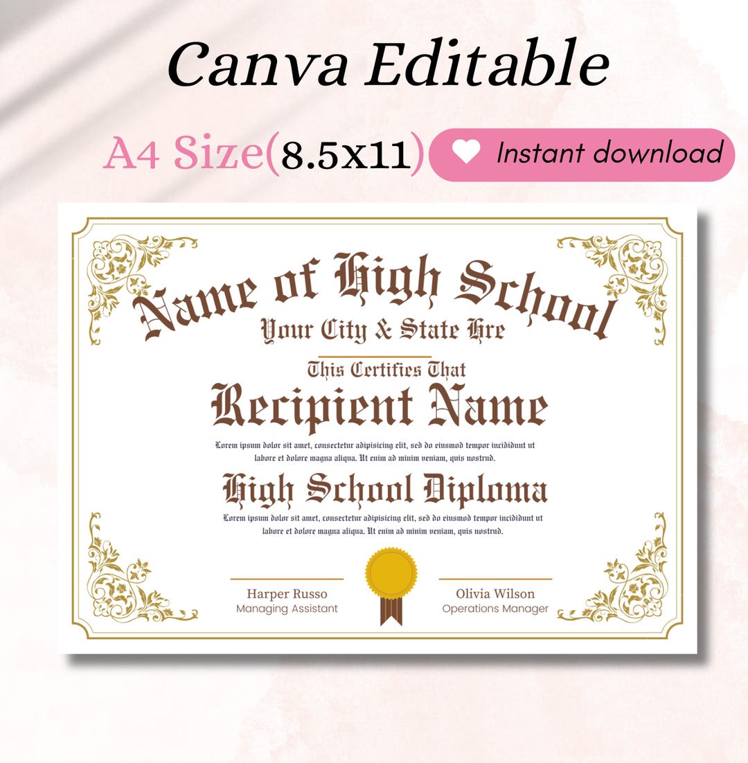 Editable High School Diploma Template With Seal, Printable Home School ...