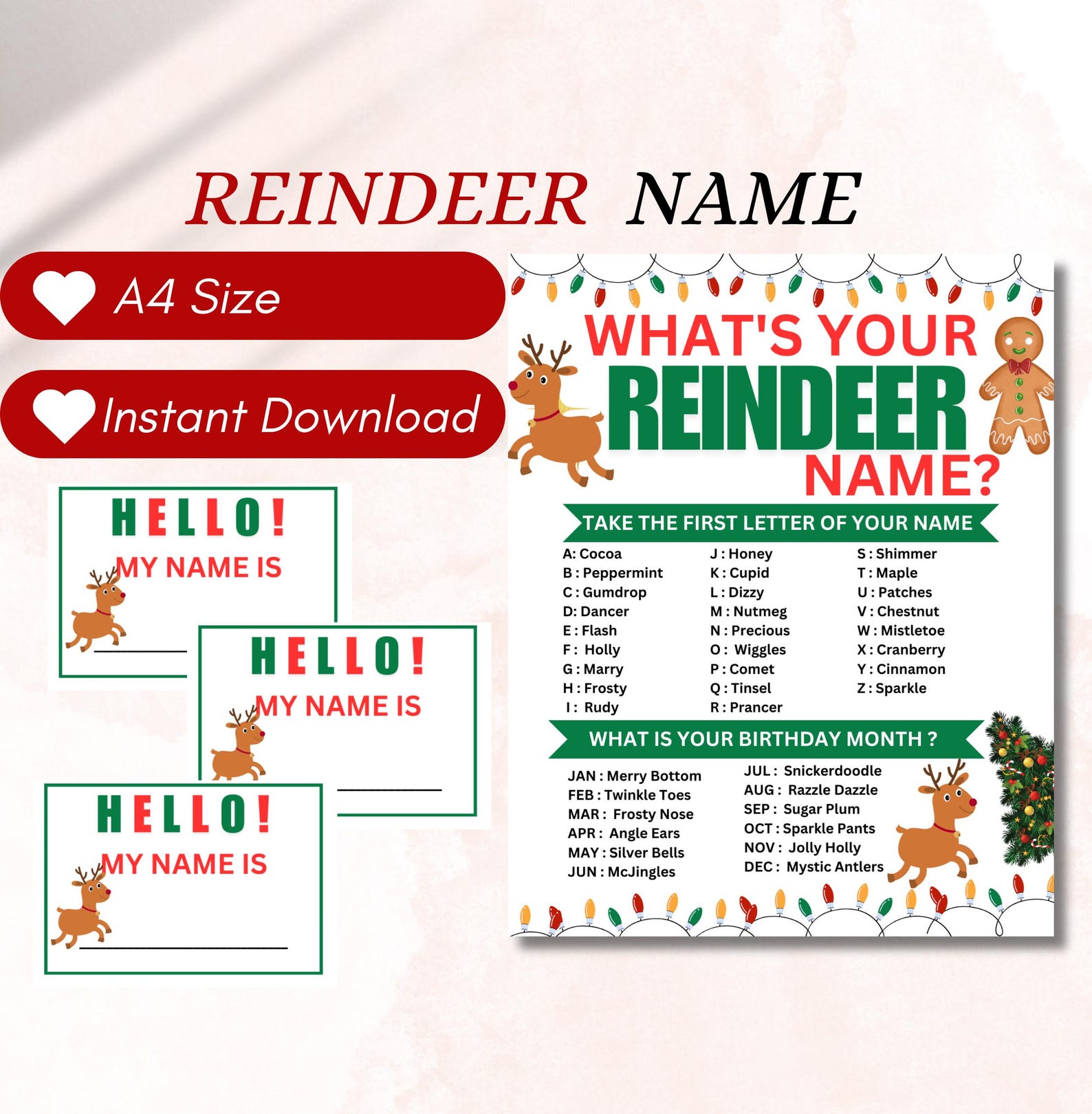 What's Your Reindeer Name Game, Printable Reindeer Name Generator Game ...