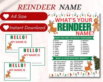 What's Your Reindeer Name Game, Printable Reindeer Name Generator Game ...