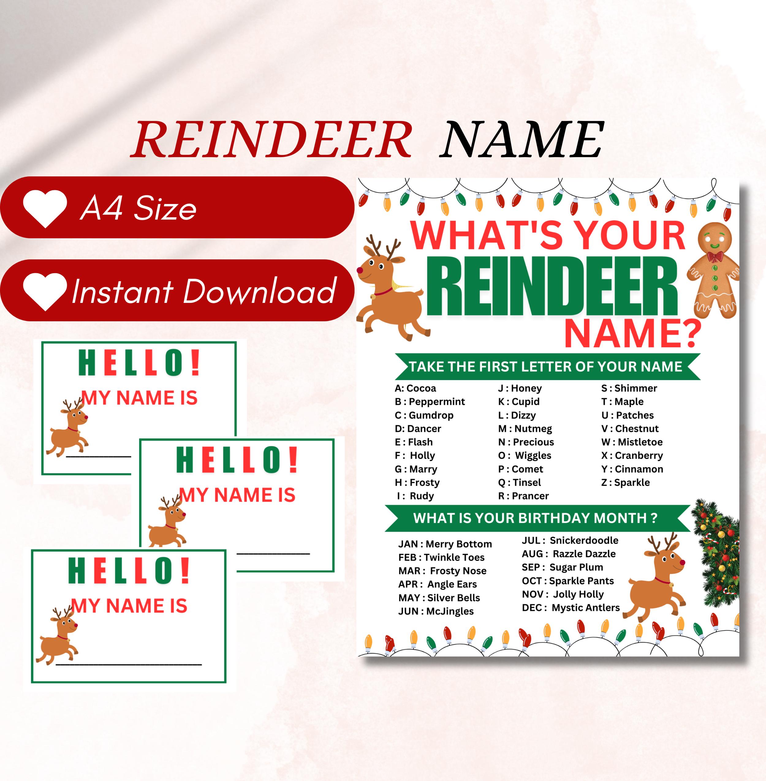 What's Your Reindeer Name Game, Printable Reindeer Name Generator Game ...