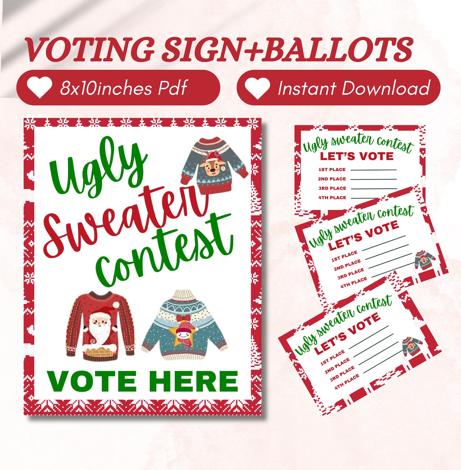 Ugly Christmas Sweater Voting Sign and Ballots, Ugly Sweater Award Kit ...
