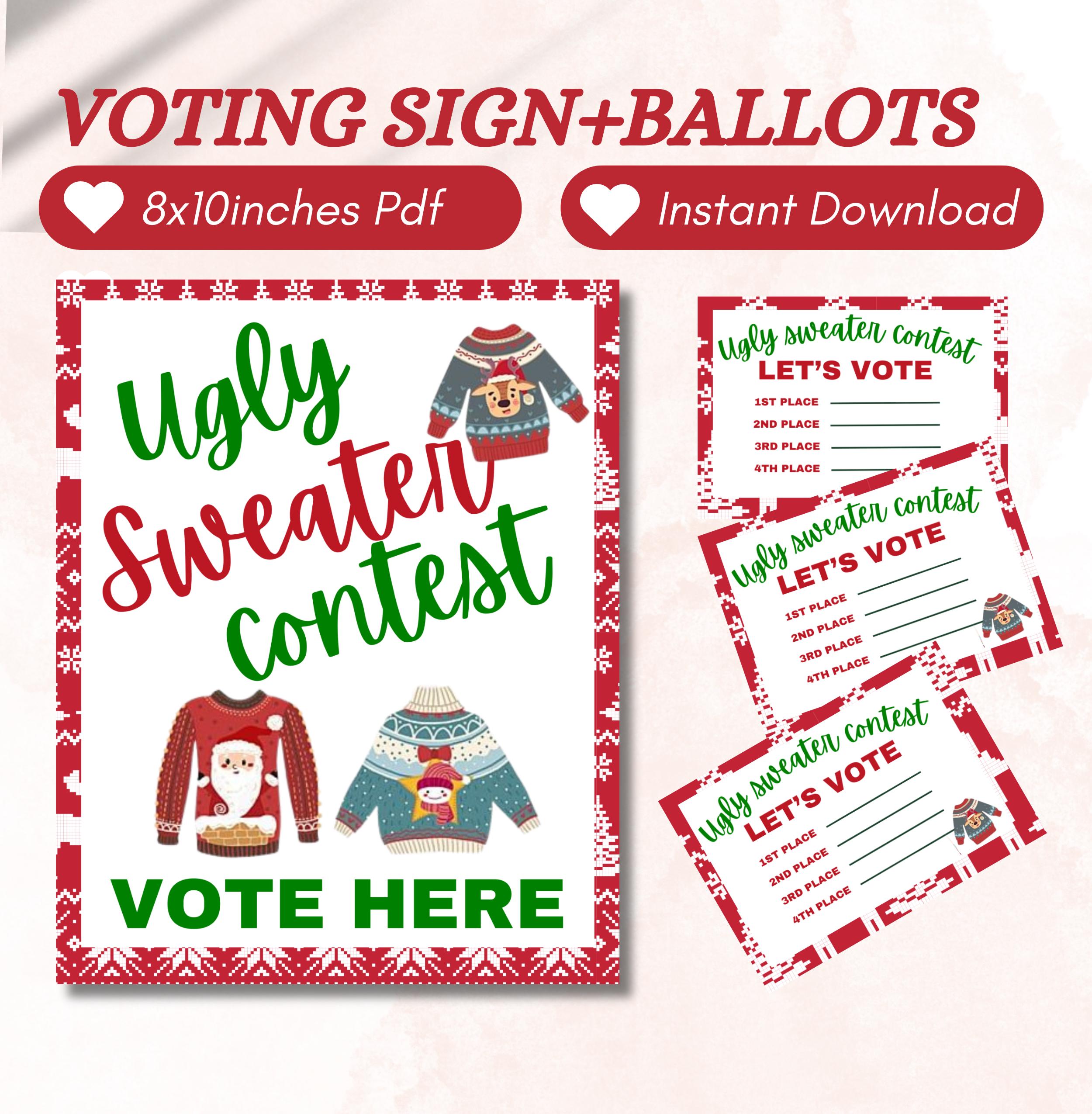 Ugly Christmas Sweater Voting Sign and Ballots, Ugly Sweater Award Kit ...