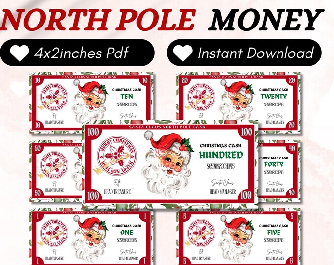 Editable North Pole Play MONEY, Printable Dollar Bill, CHRISTMAS KIDS ...