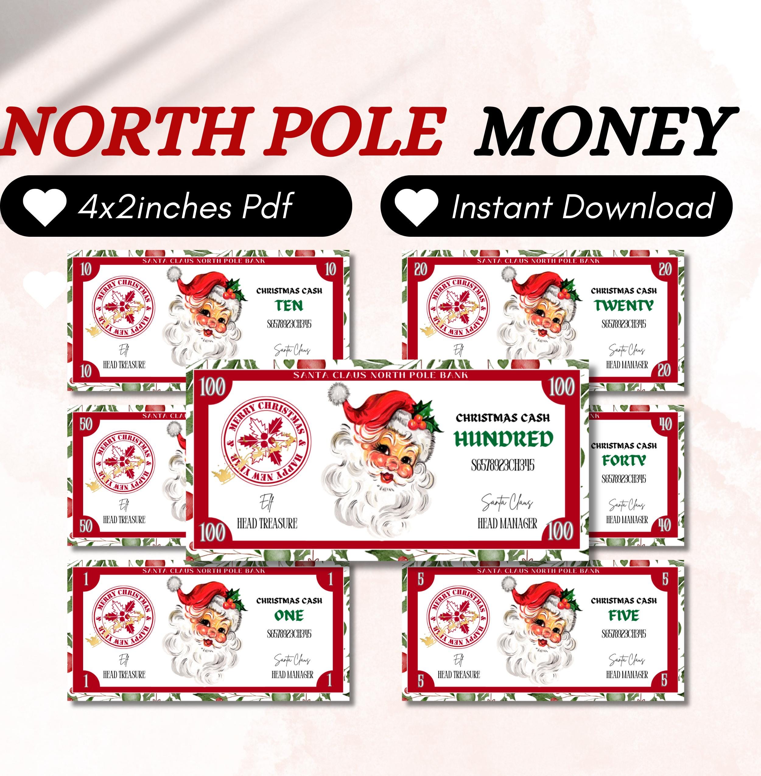 Printable Christmas Dollar Bill Money, North Pole Dollar Bill, Stocking ...