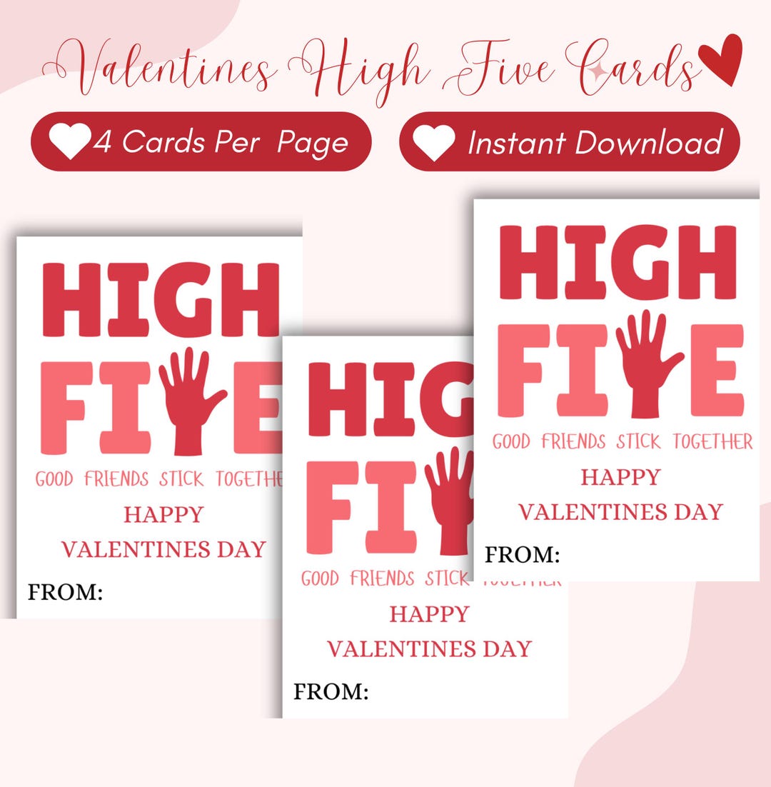 Printable High Five Valentine Printable Sticky Hand Valentine Card ...