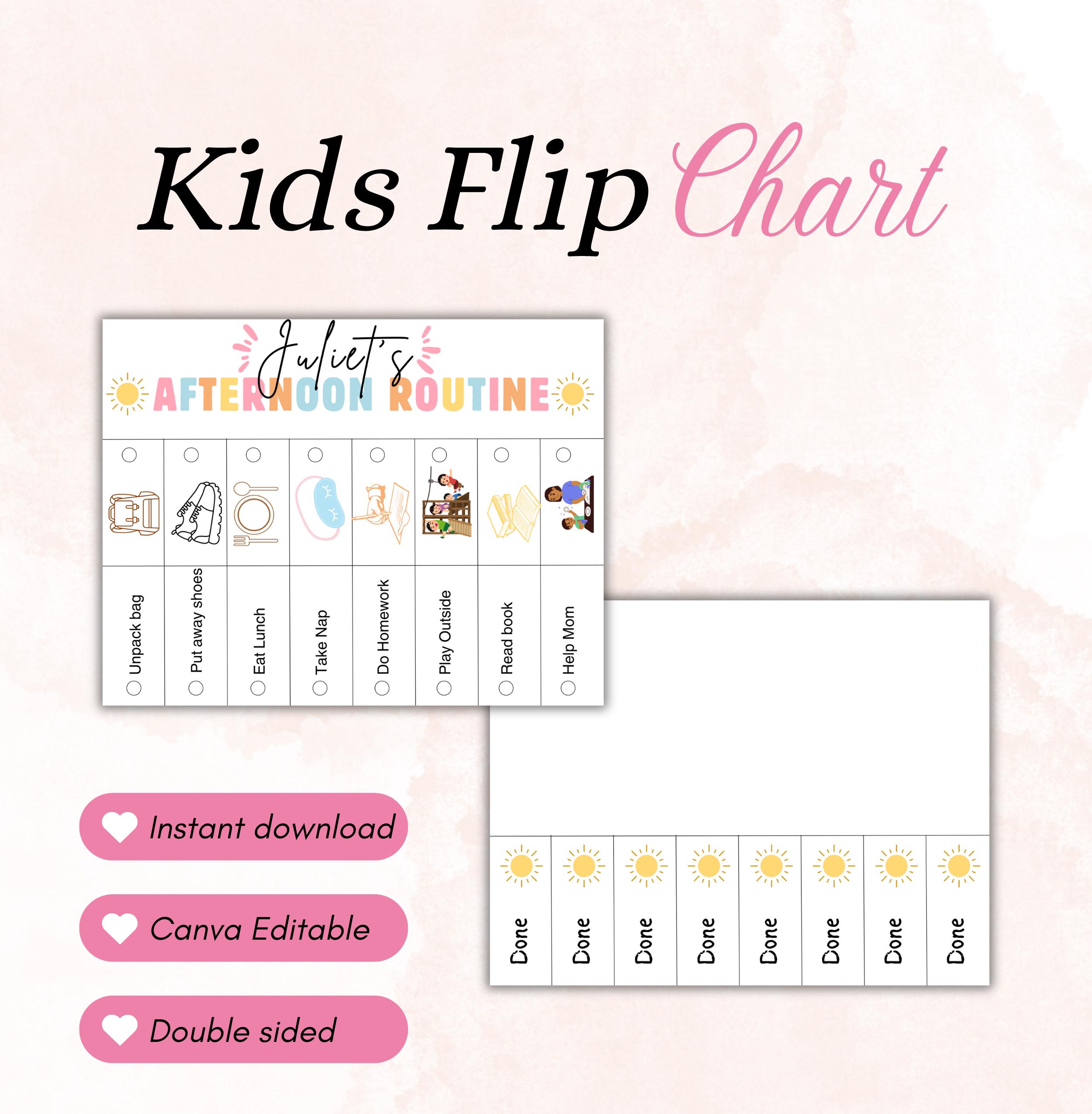 Kids Flip Routine Chart Editable Printable, Morning Flip Done, Evening ...