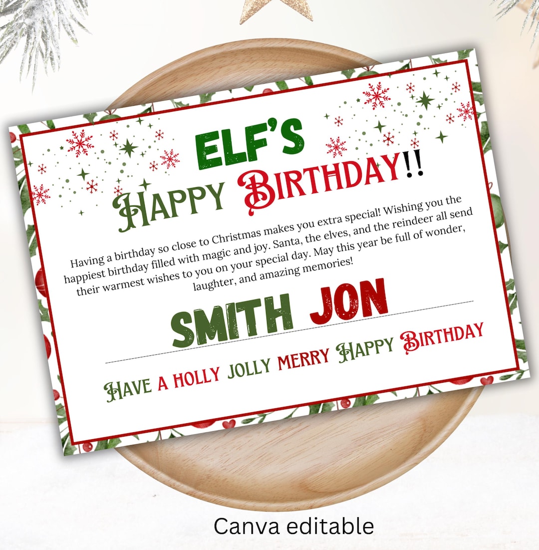 Elf Birthday Letter, Happy Birthday From Your Elf Letter, Printable ...
