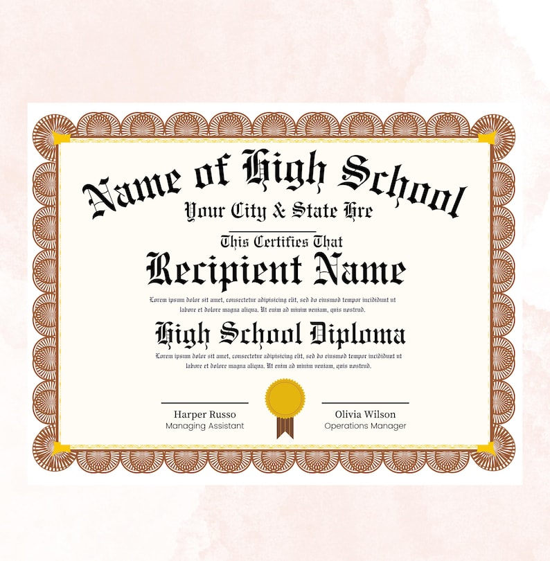Editable High School Diploma Template With Seal, Printable Home School ...