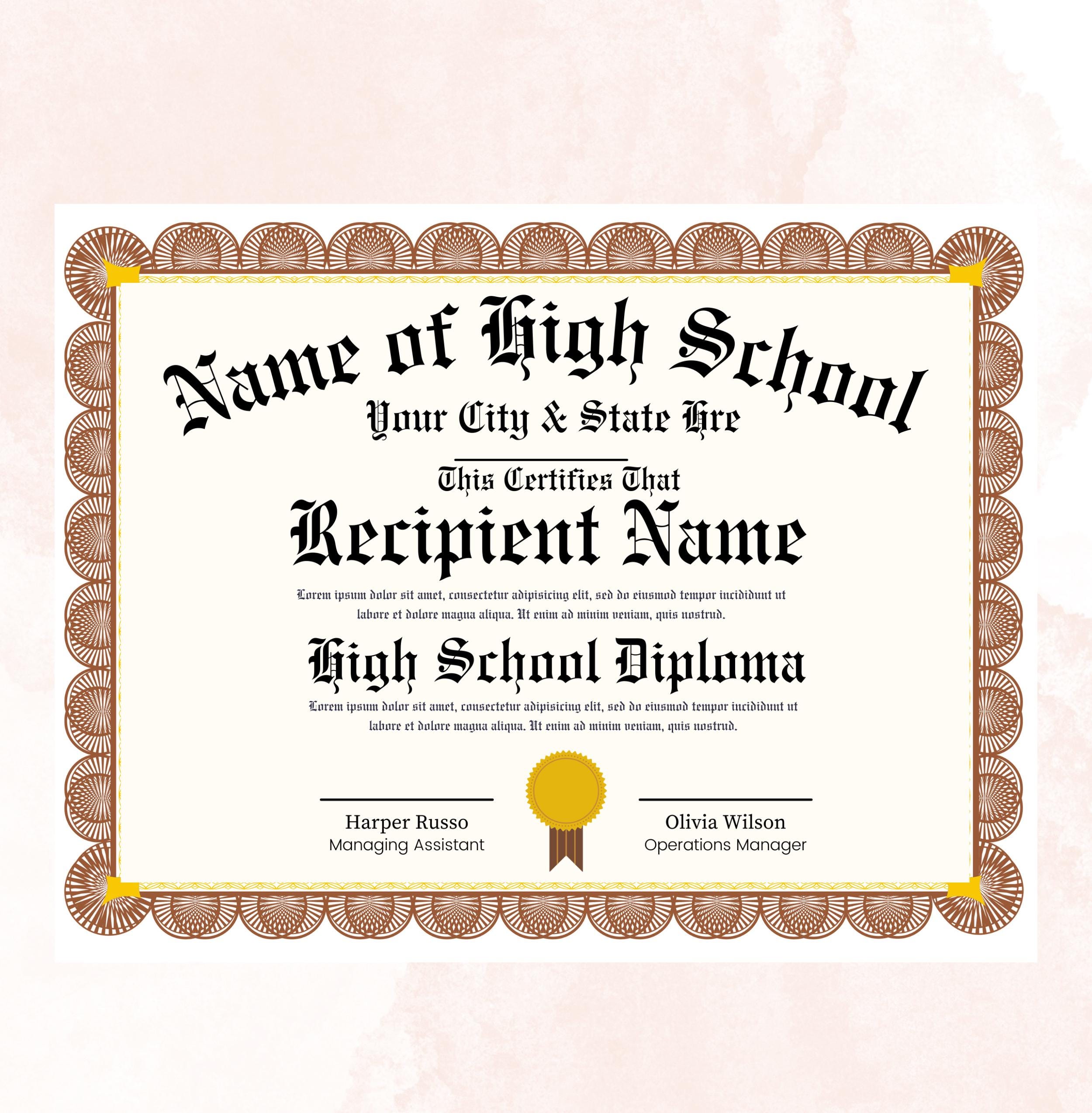 Editable High School Diploma Template With Seal, Printable Home School ...