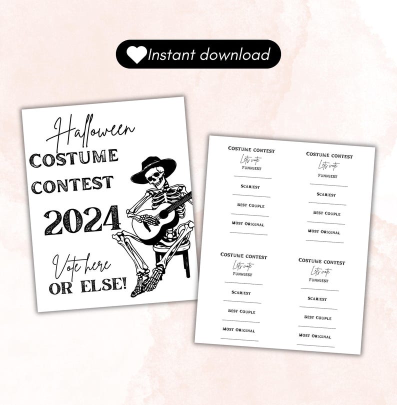 Halloween Costume Contest Sign, Printable Voting Ballot Cards, Dancing ...