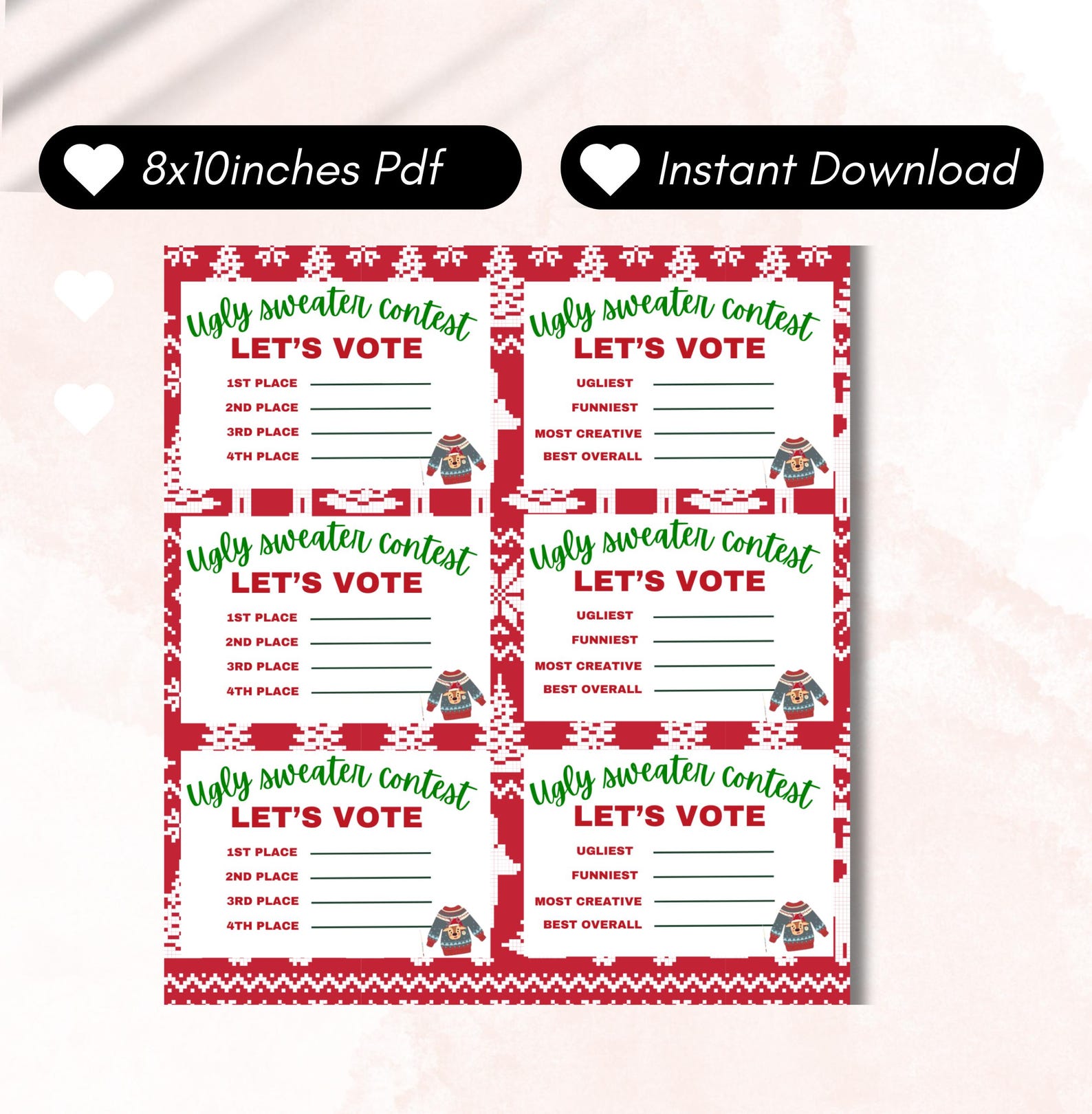 Ugly Christmas Sweater Voting Sign and Ballots, Ugly Sweater Award Kit ...