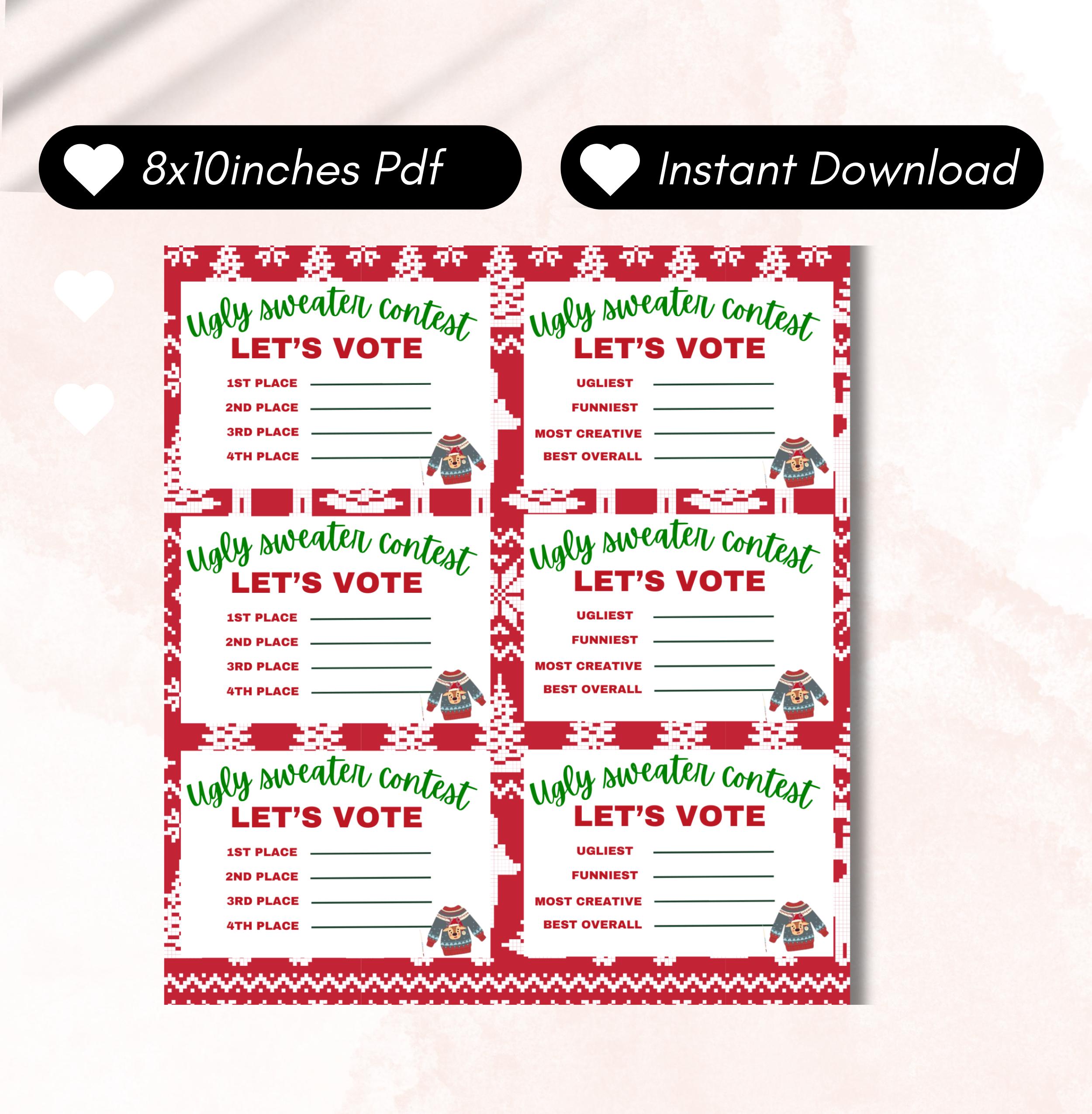 Ugly Christmas Sweater Voting Sign and Ballots, Ugly Sweater Award Kit ...